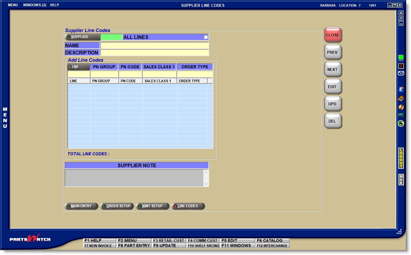 Supplier Lines Codes